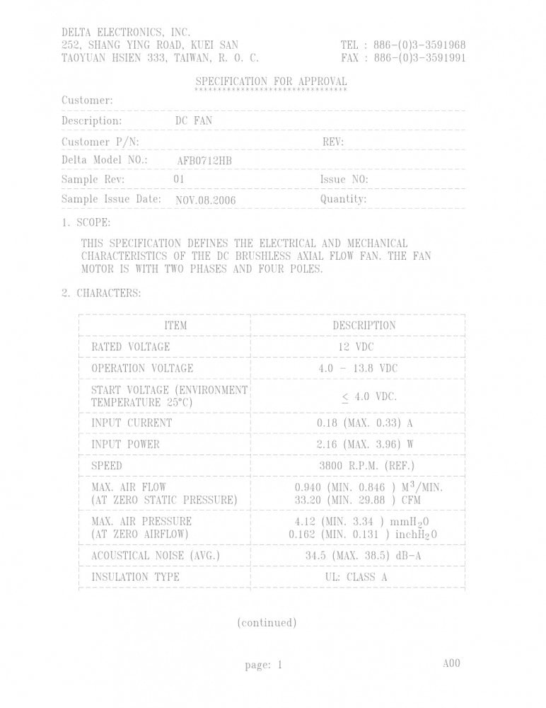 AFB0712HB approval specification page 1