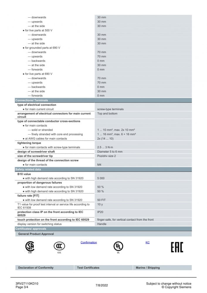 SIEMENS 3RV27110KD10 datasheet page 3