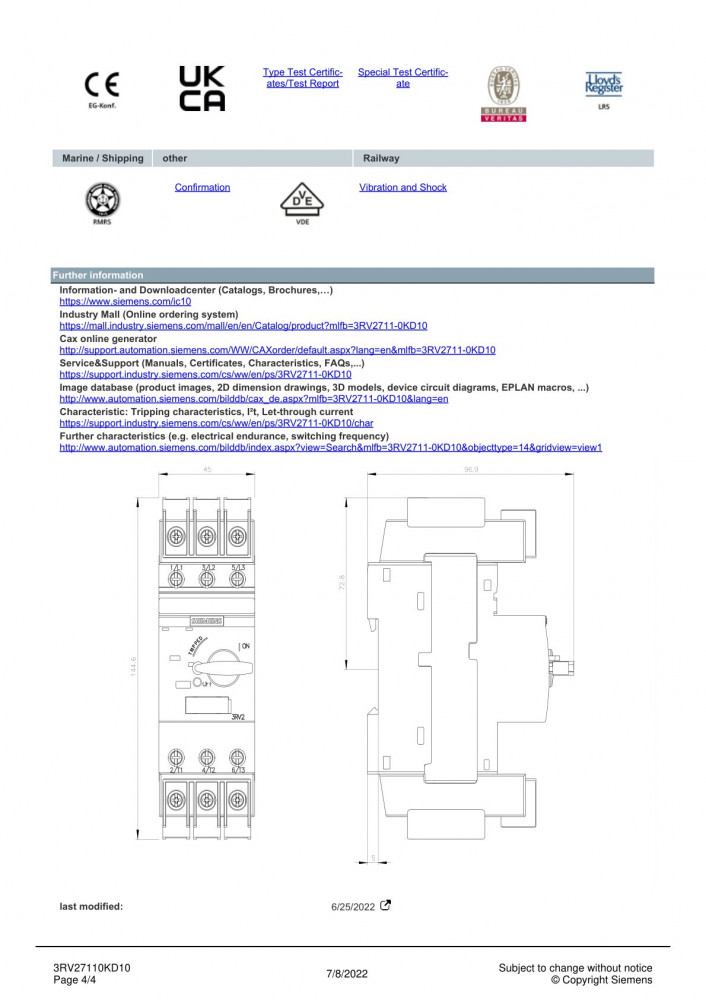 SIEMENS 3RV27110KD10 datasheet page 4