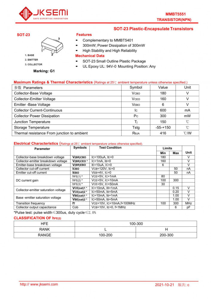 MMBT5551 datasheet page 1