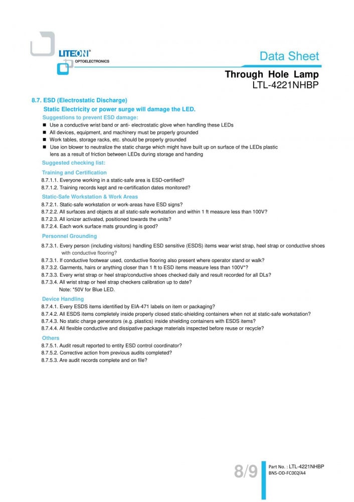 LTL-4221NHBP datasheet page 8