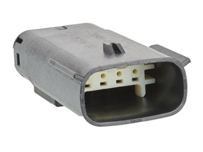 MX150 Mat-Sealed Male Connector Assembly, Single Row, 6 Circuits, Keying  Option C, Dark Gray