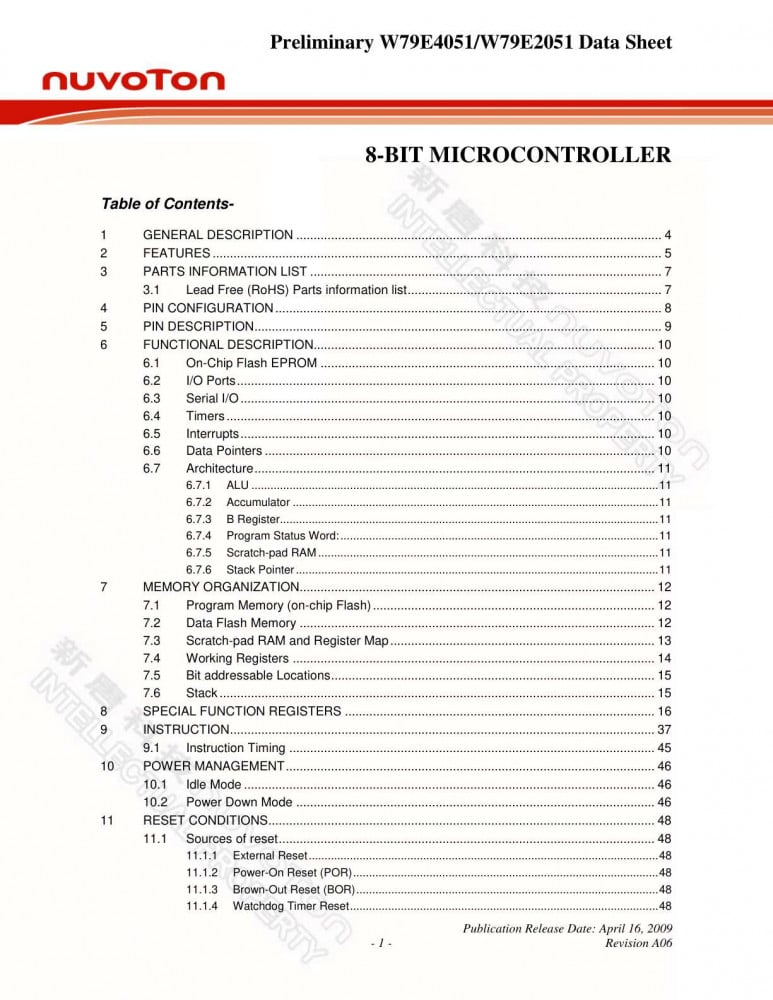 W79E4051R datasheet page 1