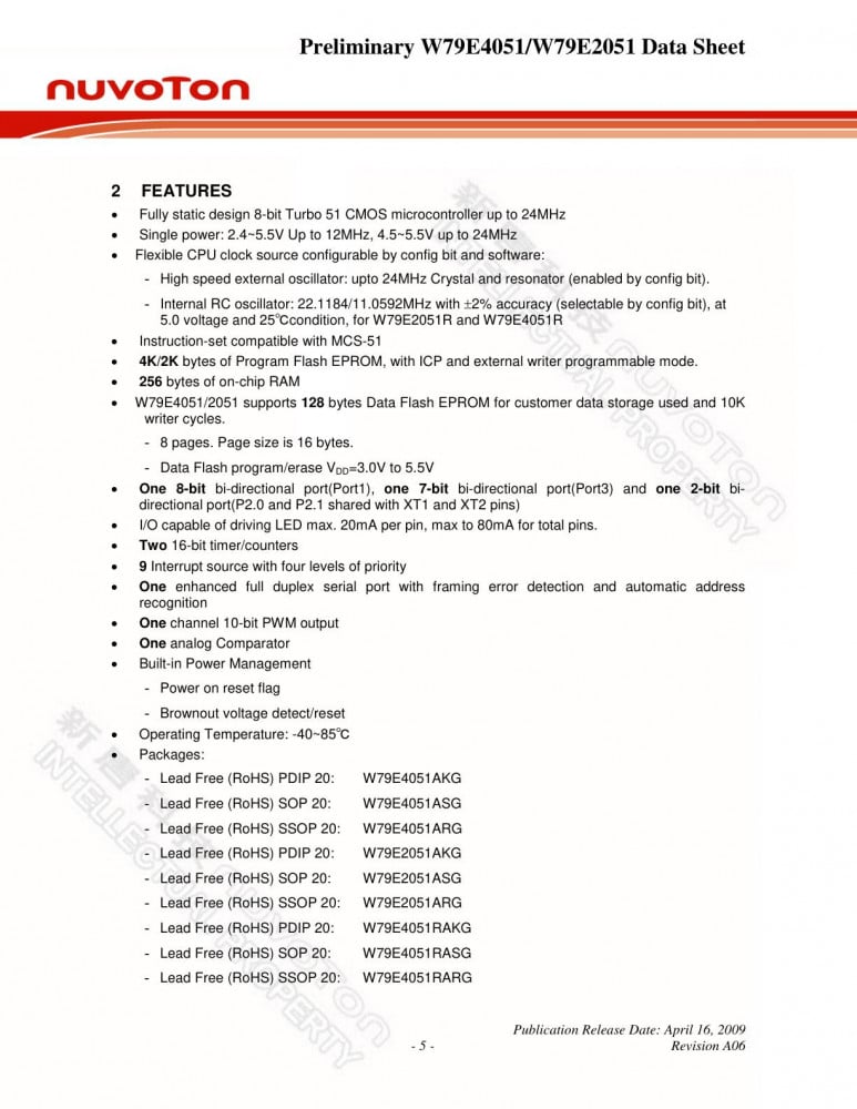 W79E4051R datasheet page 5