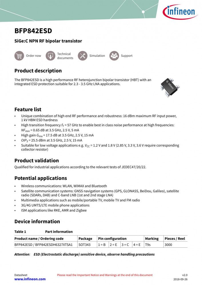 BFP842ESD datasheet page 1