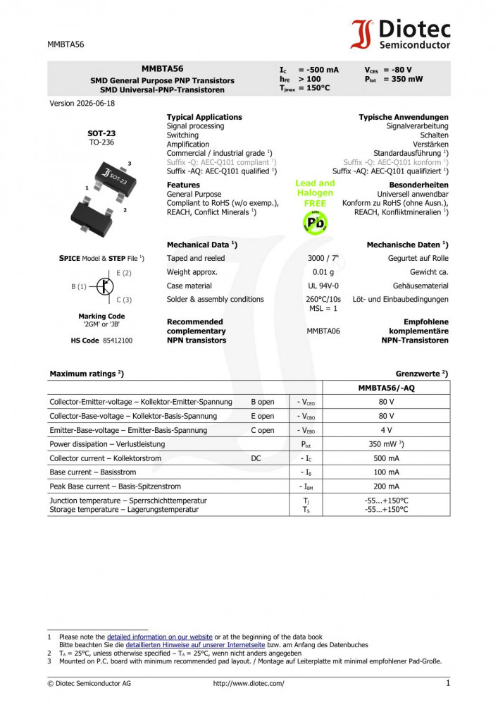 MMBTA56-AQ technical document page 1