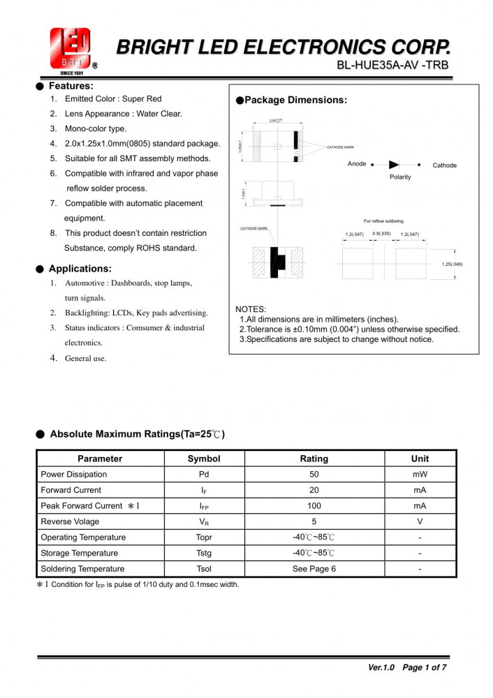 BL-HUE35A-AV-TRE datasheet page 2