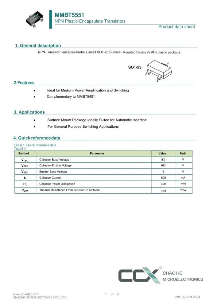 MMBT5551 datasheet page 1