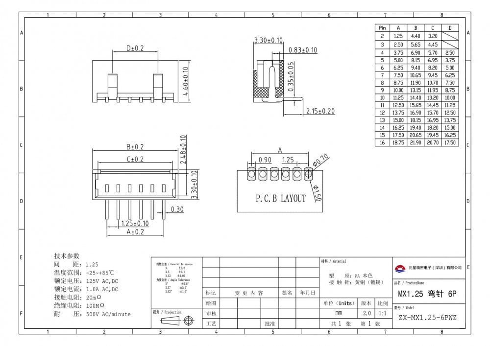 ZX-MX1.25-6PWZ technical document preview