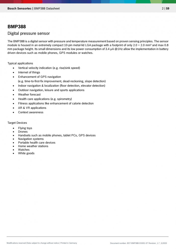 BMP388 datasheet page 2