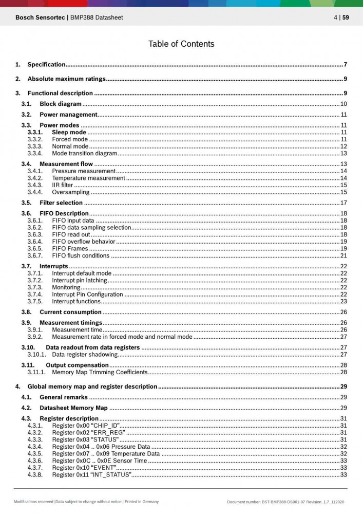 BMP388 datasheet page 4