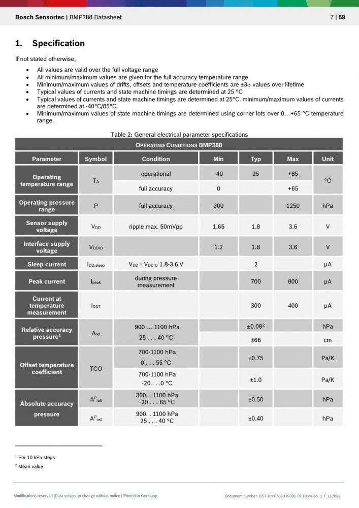 BMP388 datasheet page 7