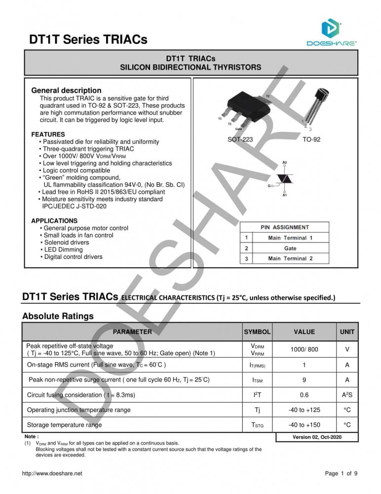 DT1T5G-B datasheet page 1