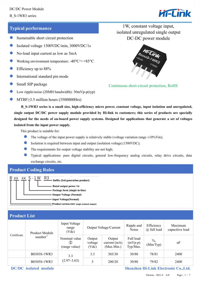 B1212S-1WR3 datasheet page 1