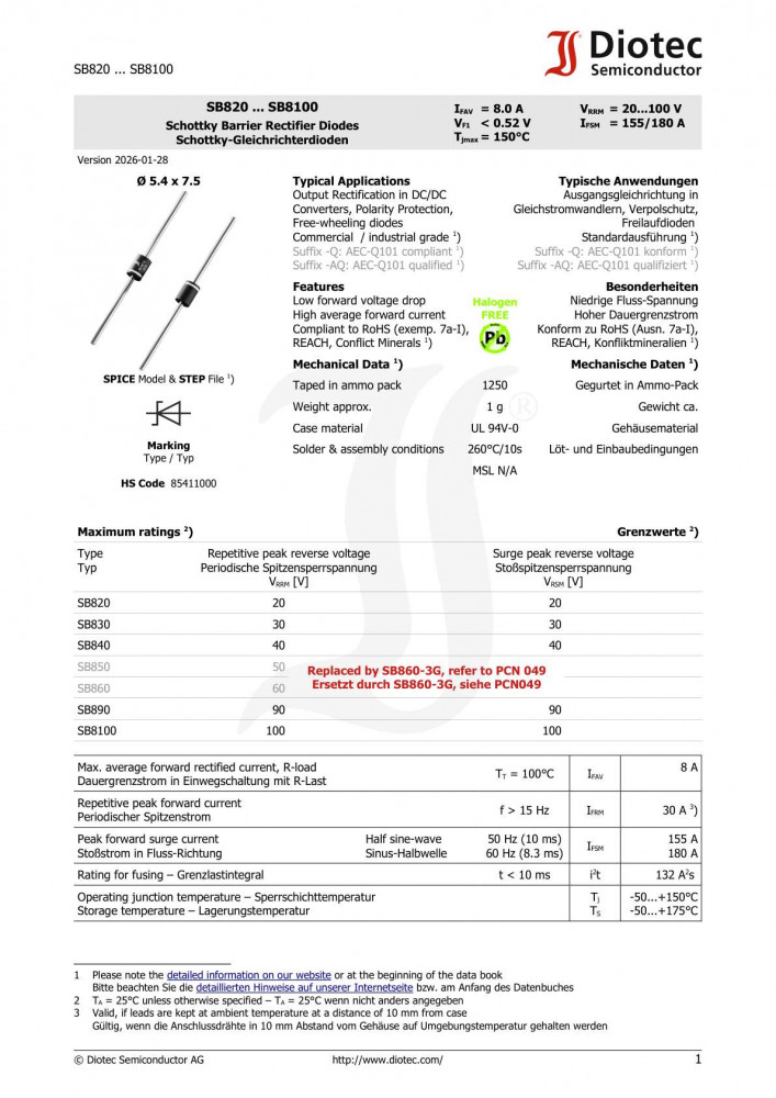 DIOTEC SB840 datasheet page 1