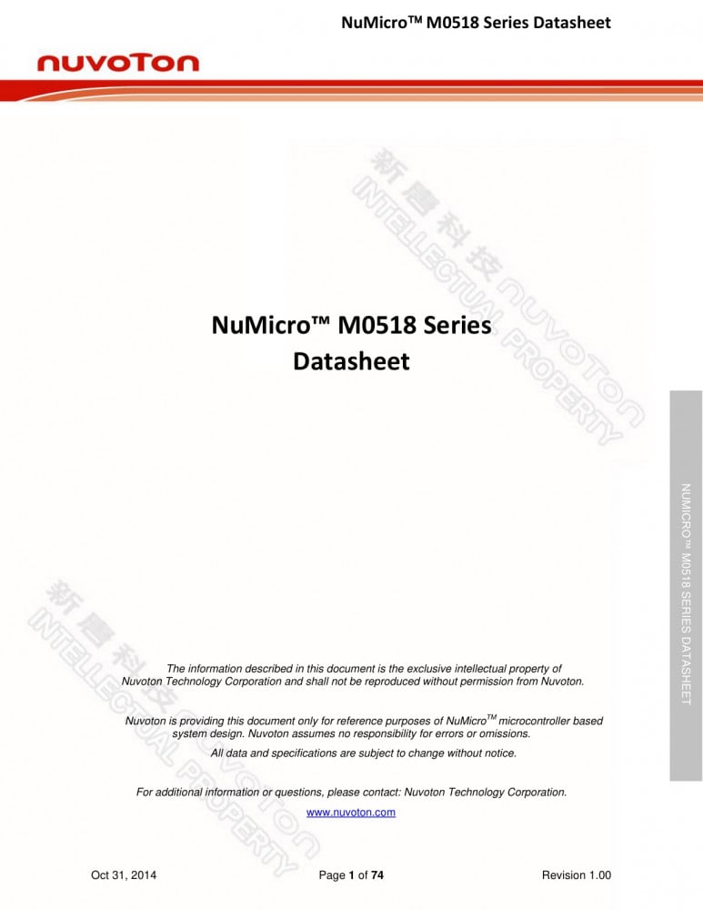 M0518 Series datasheet page 1