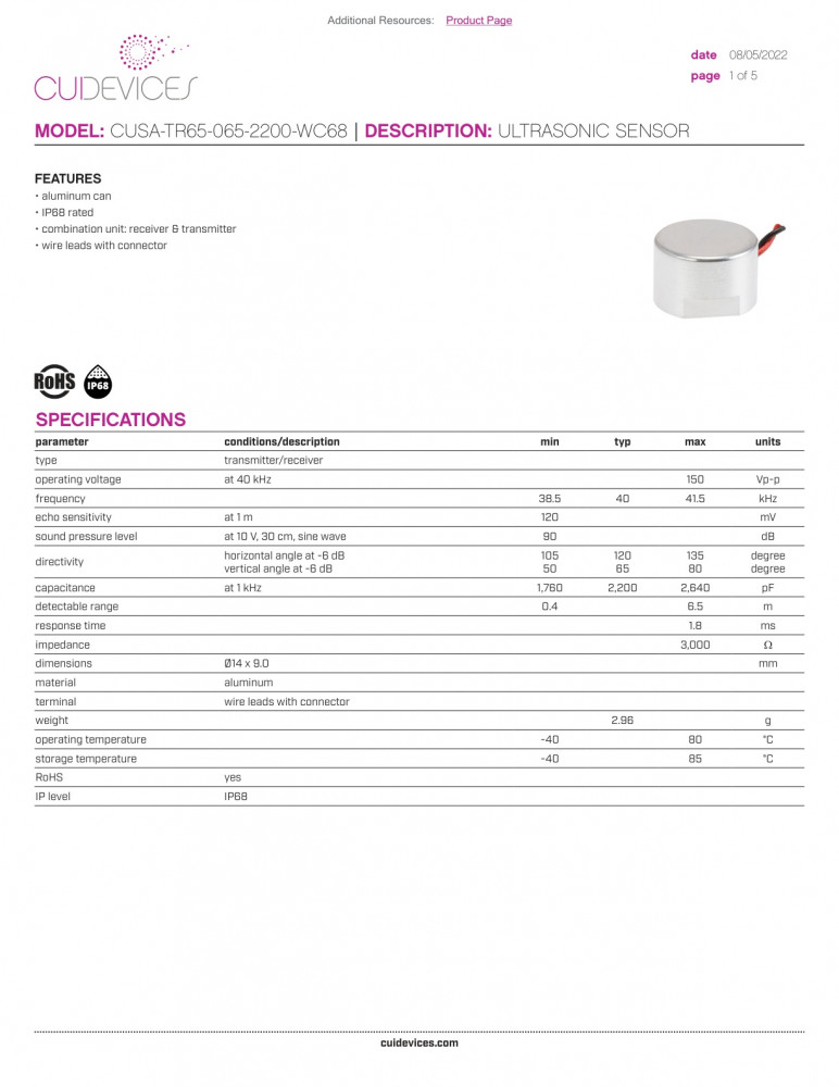 CUSA-TR65-065-2200-WC68 datasheet page 1
