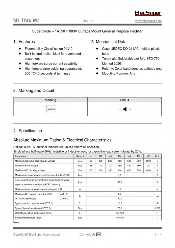 ElecSuper M7 datasheet page 1
