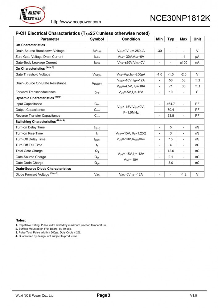 NCE30NP1812K datasheet page 3