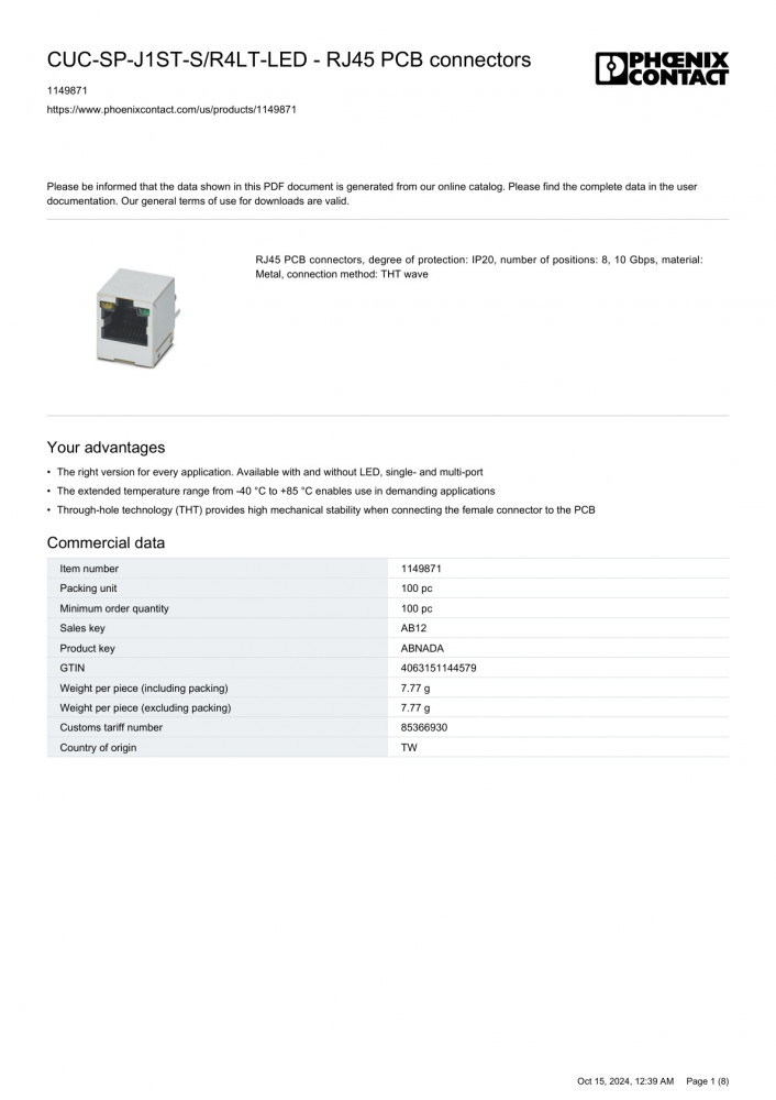 Phoenix Contact 1149871 technical document page 1