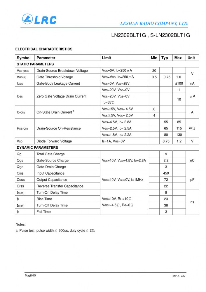 LN2302BLT1G datasheet page 2