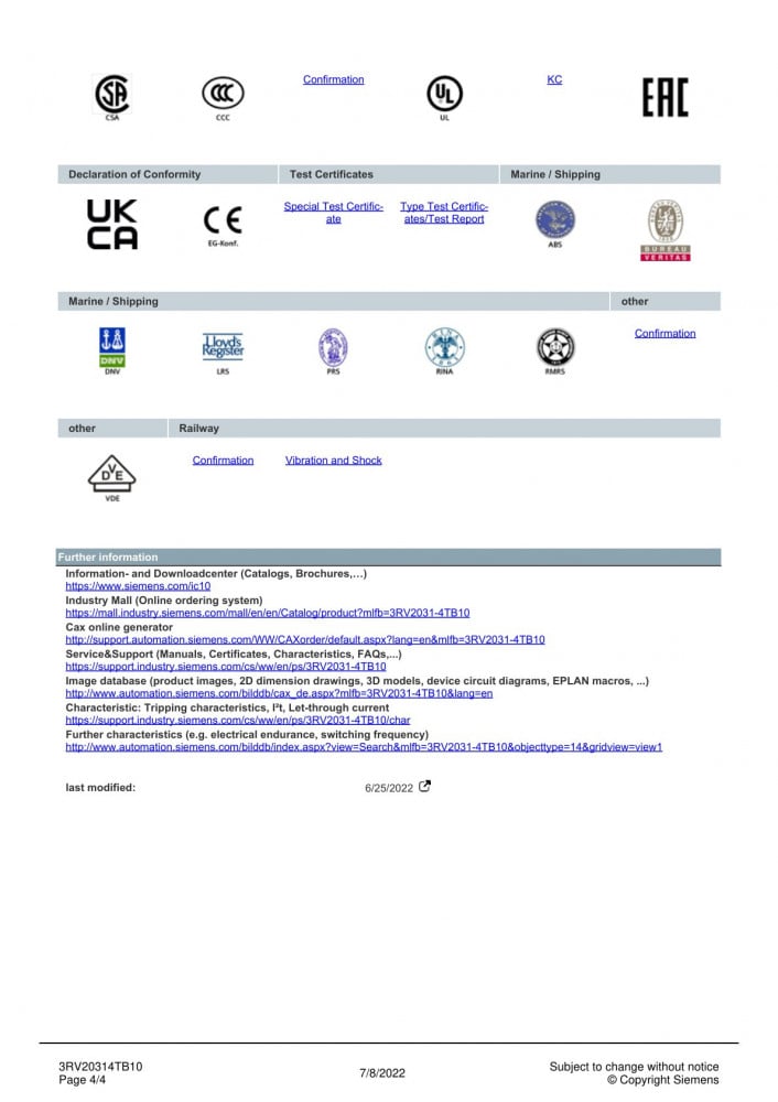 3RV20314TB10 technical document page 4