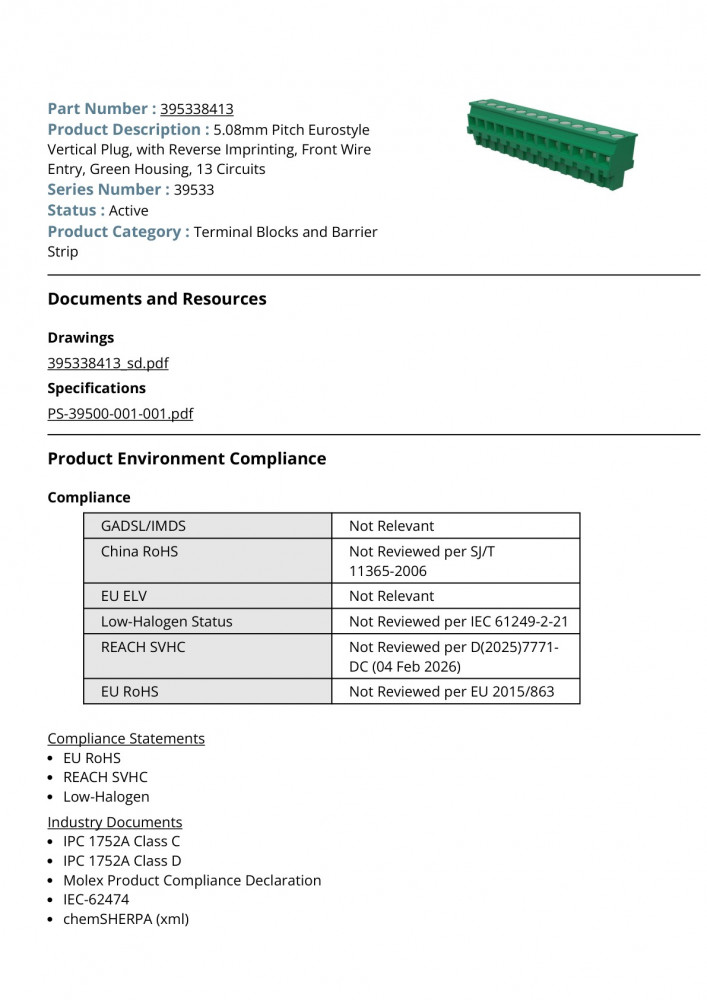 ESE Eurostyle terminal blocks product specification, page 1