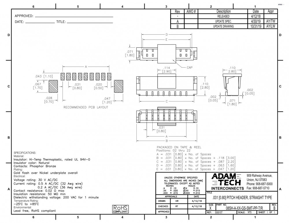 ADAM TECH 08SH-A-03-GS-SMT-PP-T/R technical document preview