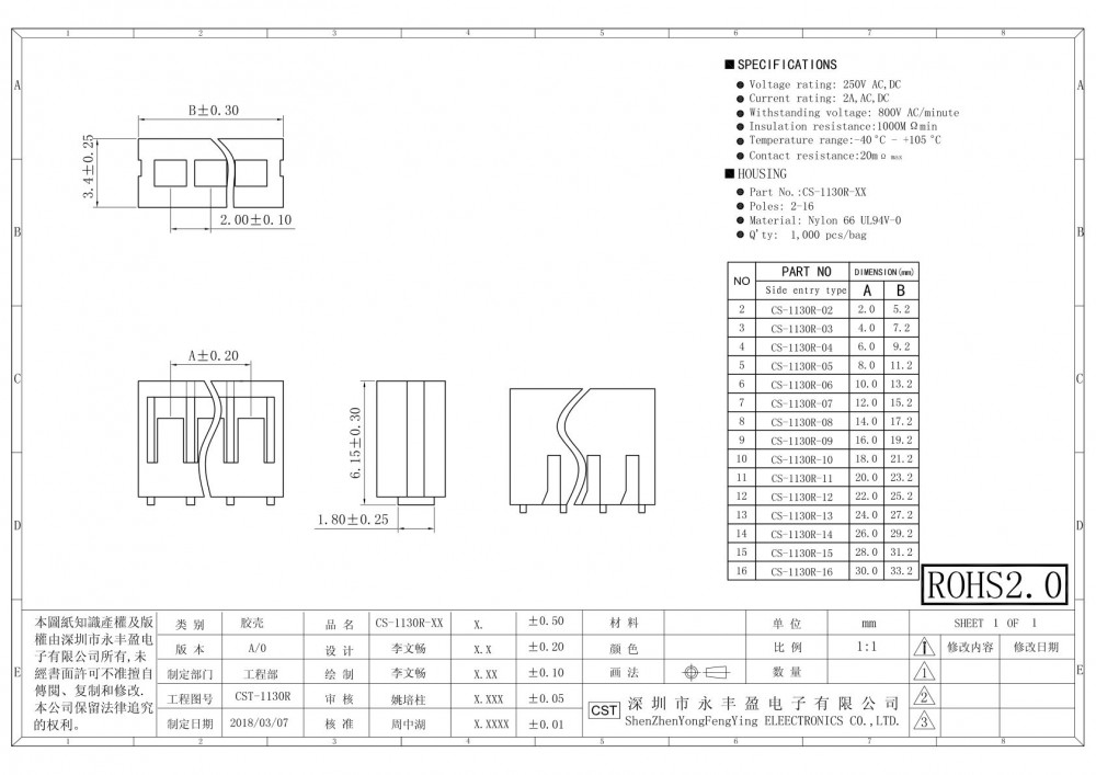 CST CS-1130R series technical drawing