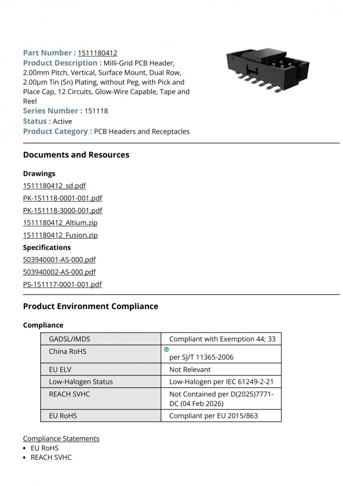 Molex product specification page 1