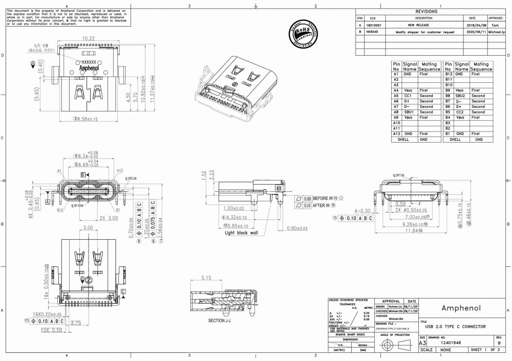 Amphenol 12401948E412A technical drawing page 1