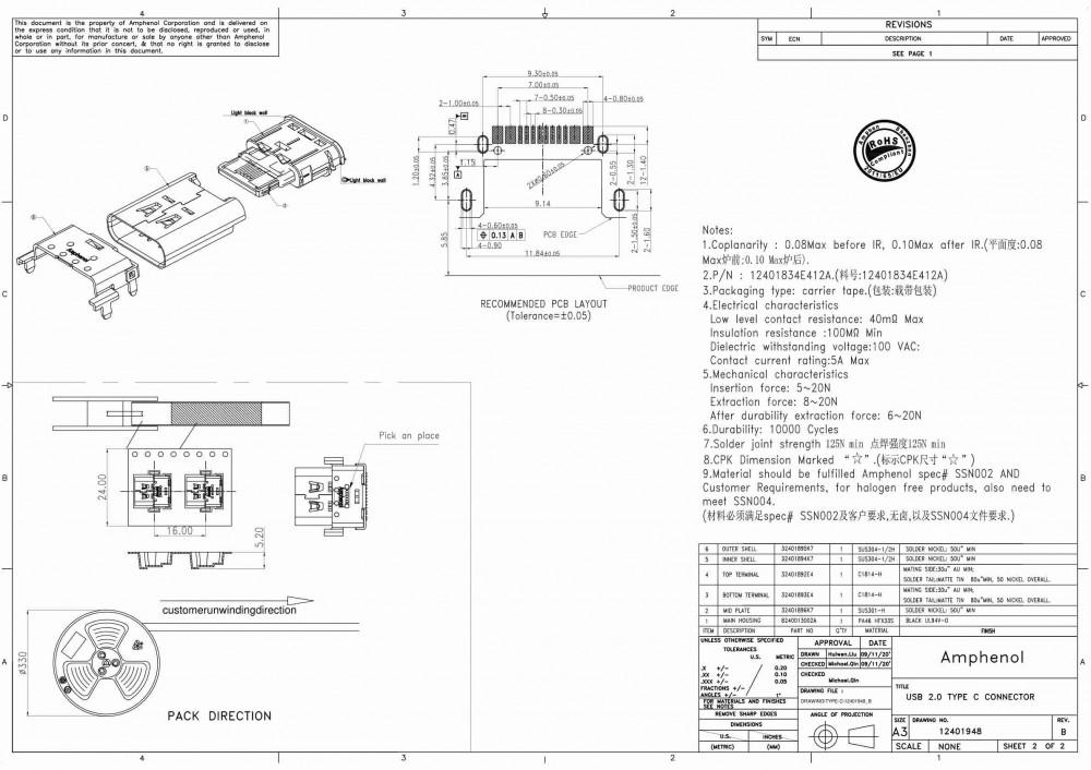 Amphenol 12401948E412A technical drawing page 2