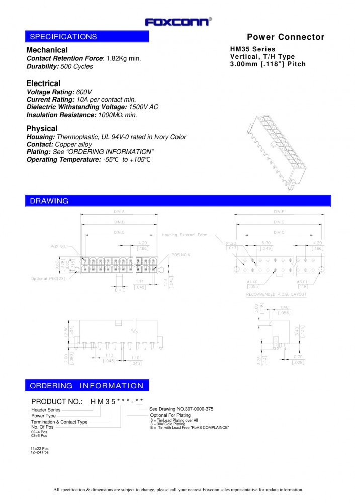 FOXCONN HM3512E power connector specification page