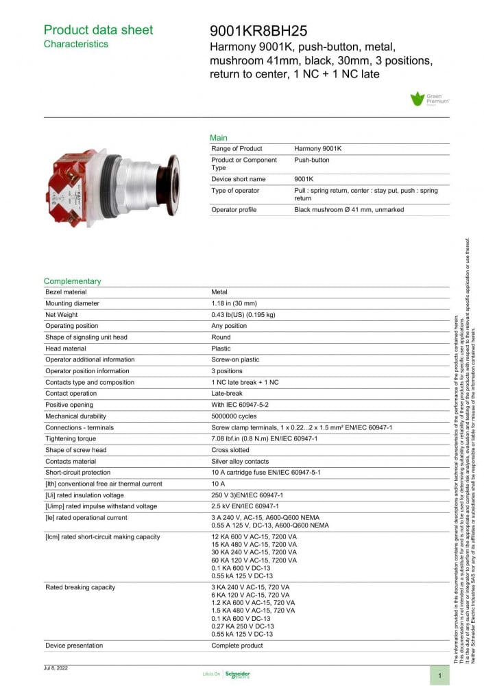 9001KR8BH25 technical document page 1