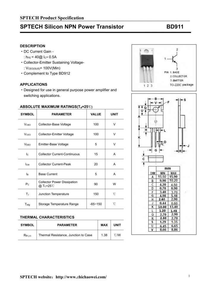 SPTECH BD911 datasheet page 1