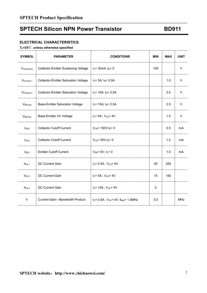 SPTECH BD911 datasheet page 2