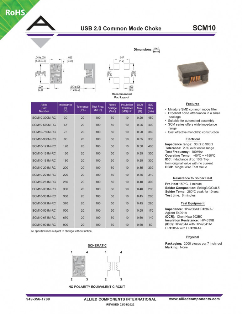 SCM10 series technical documentation page