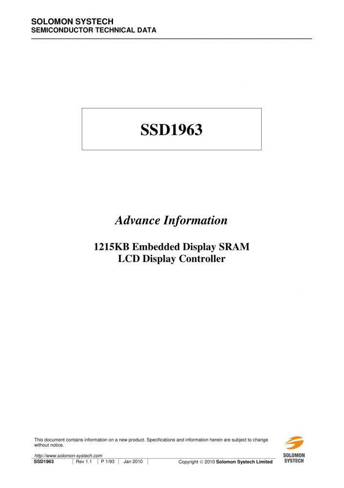 SSD1963 datasheet page 1