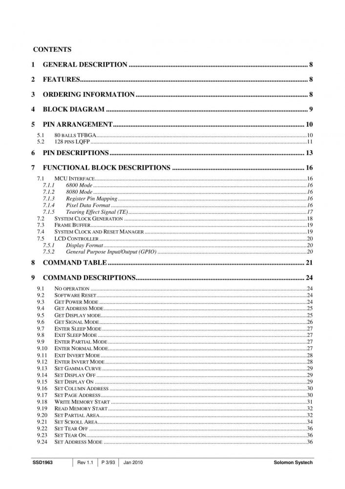 SSD1963 datasheet page 3