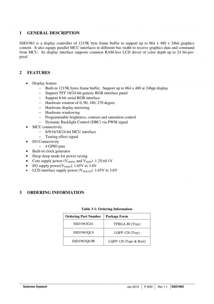 SSD1963 datasheet page 8