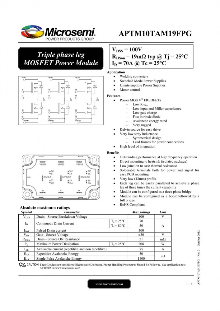 APTM10TAM19FPG technical document page 1