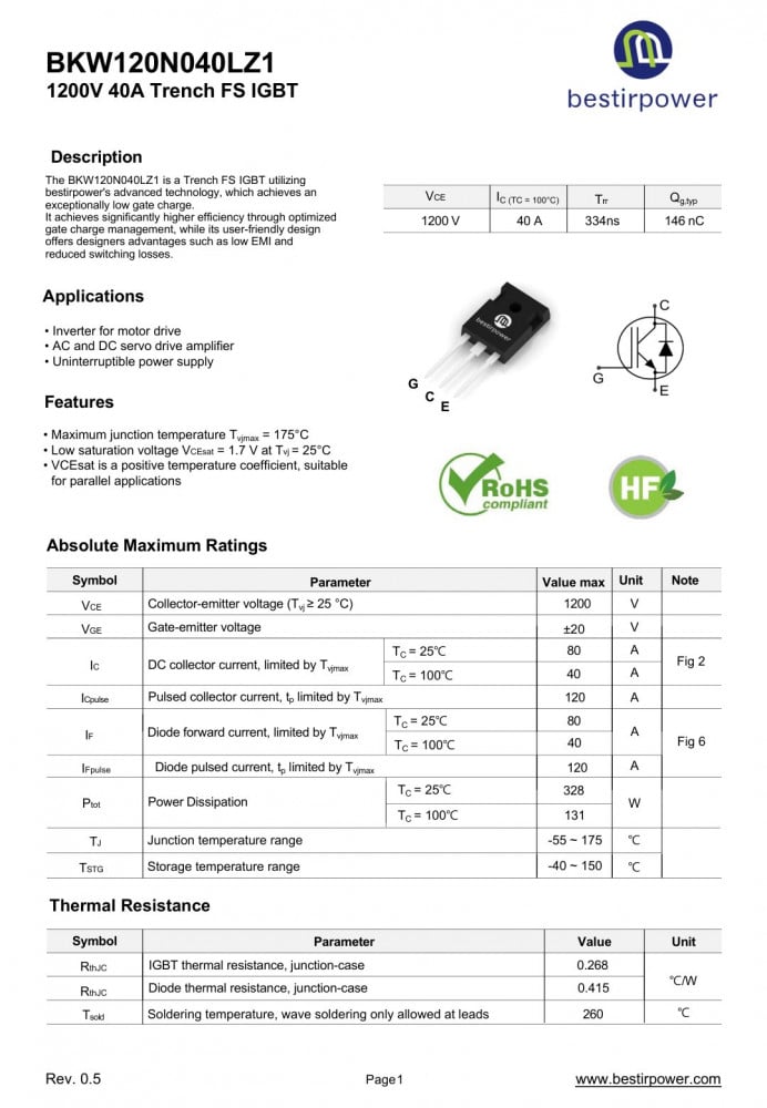 BKW120N040LZ1 datasheet page 1