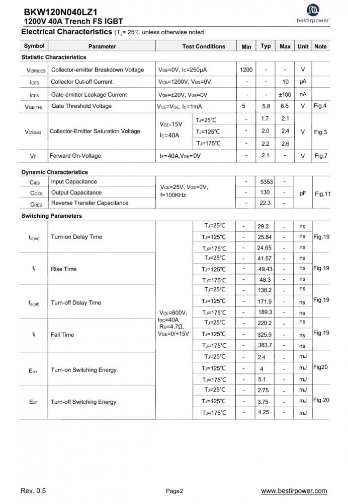 BKW120N040LZ1 datasheet page 2