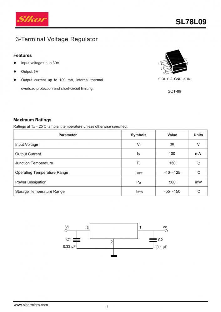 SL78L09 datasheet page 1