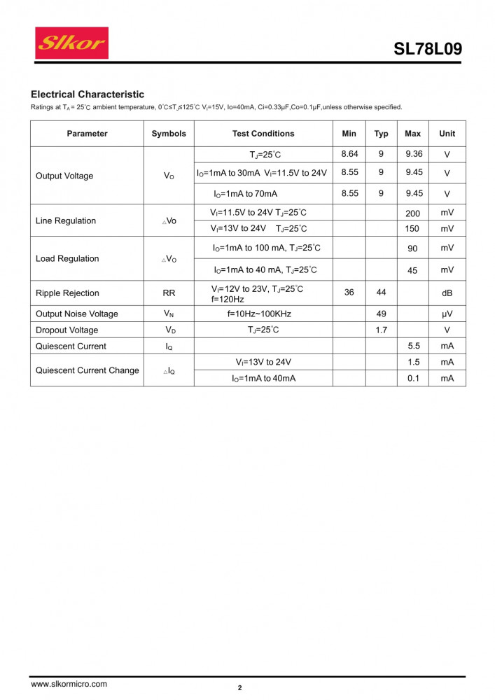 SL78L09 datasheet page 2