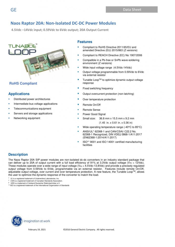 NSR020A0X43Z technical document page 1