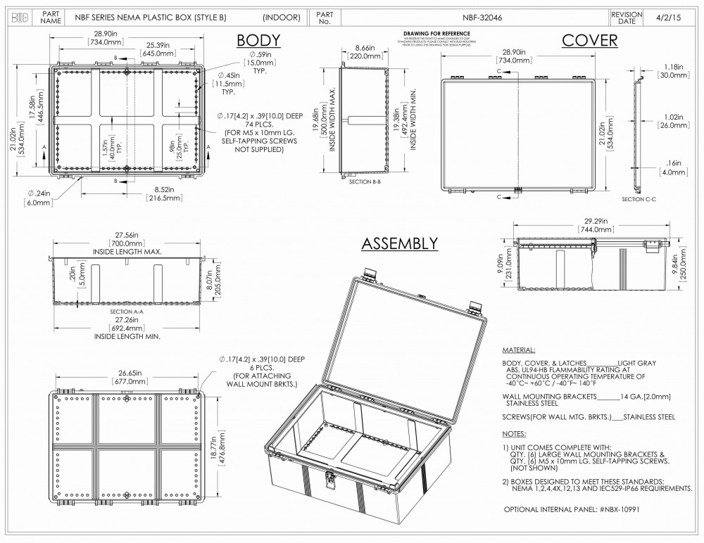 NBF-32046 Bud Industries NBF Series Style B enclosure drawing