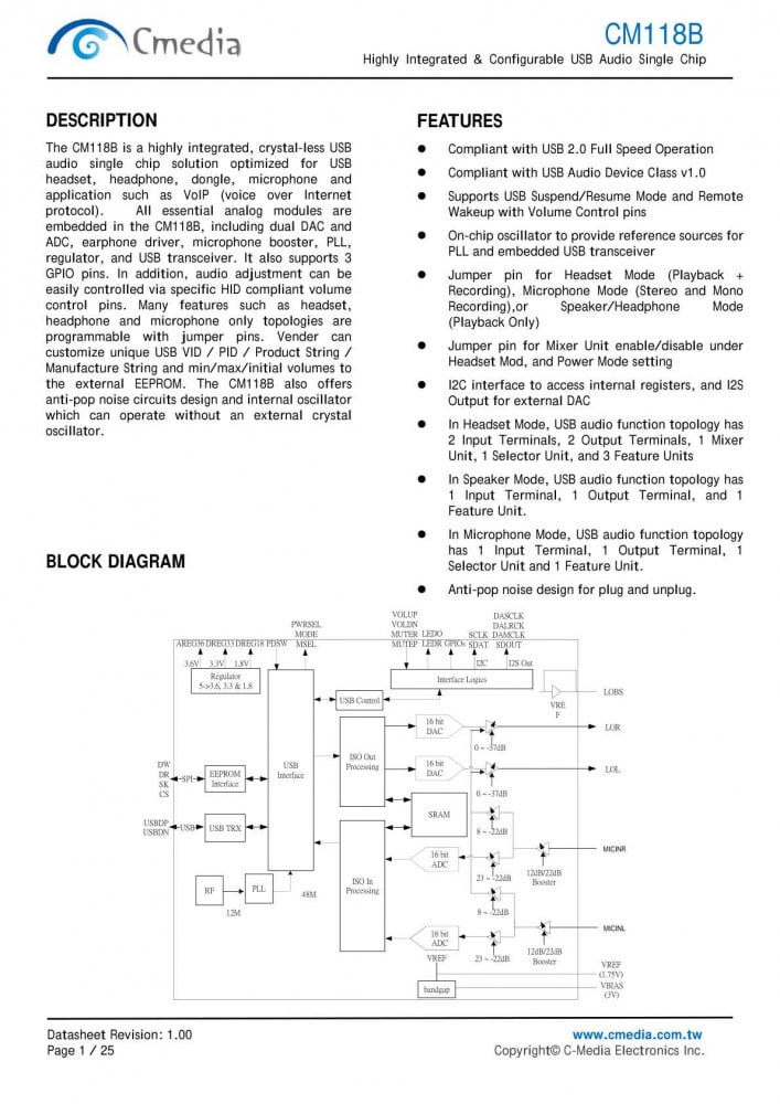 CM118B datasheet page 1