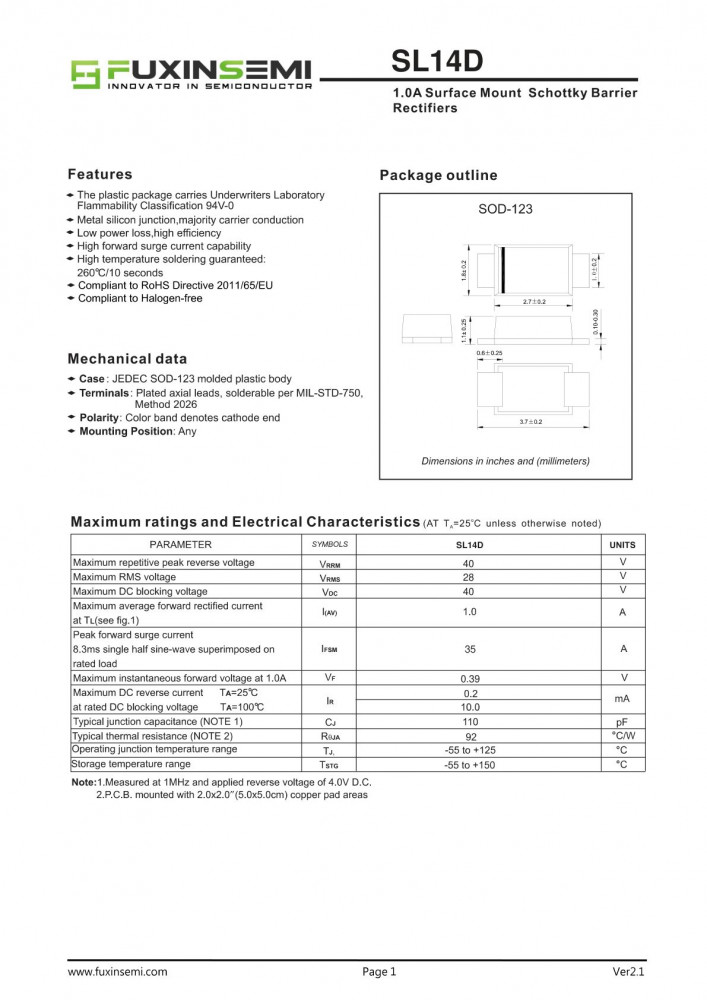 SL14D datasheet page 1