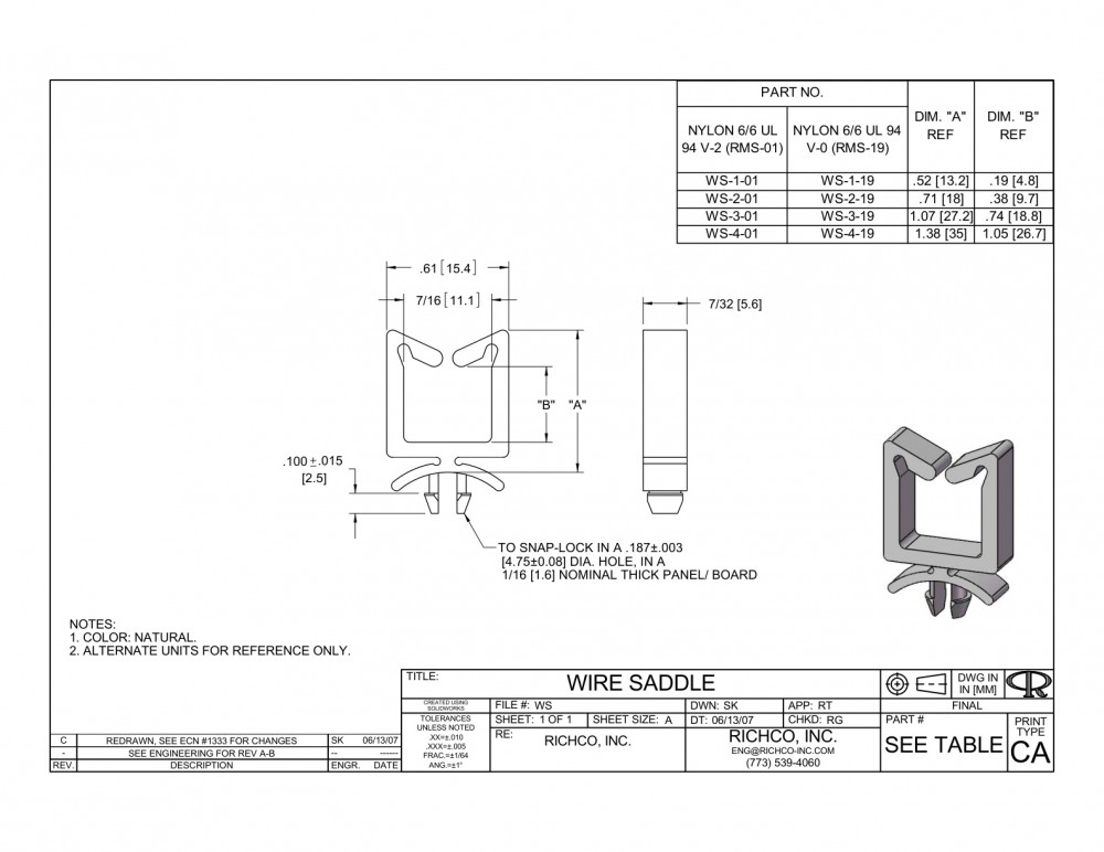 WS-2-19 wire saddle technical drawing